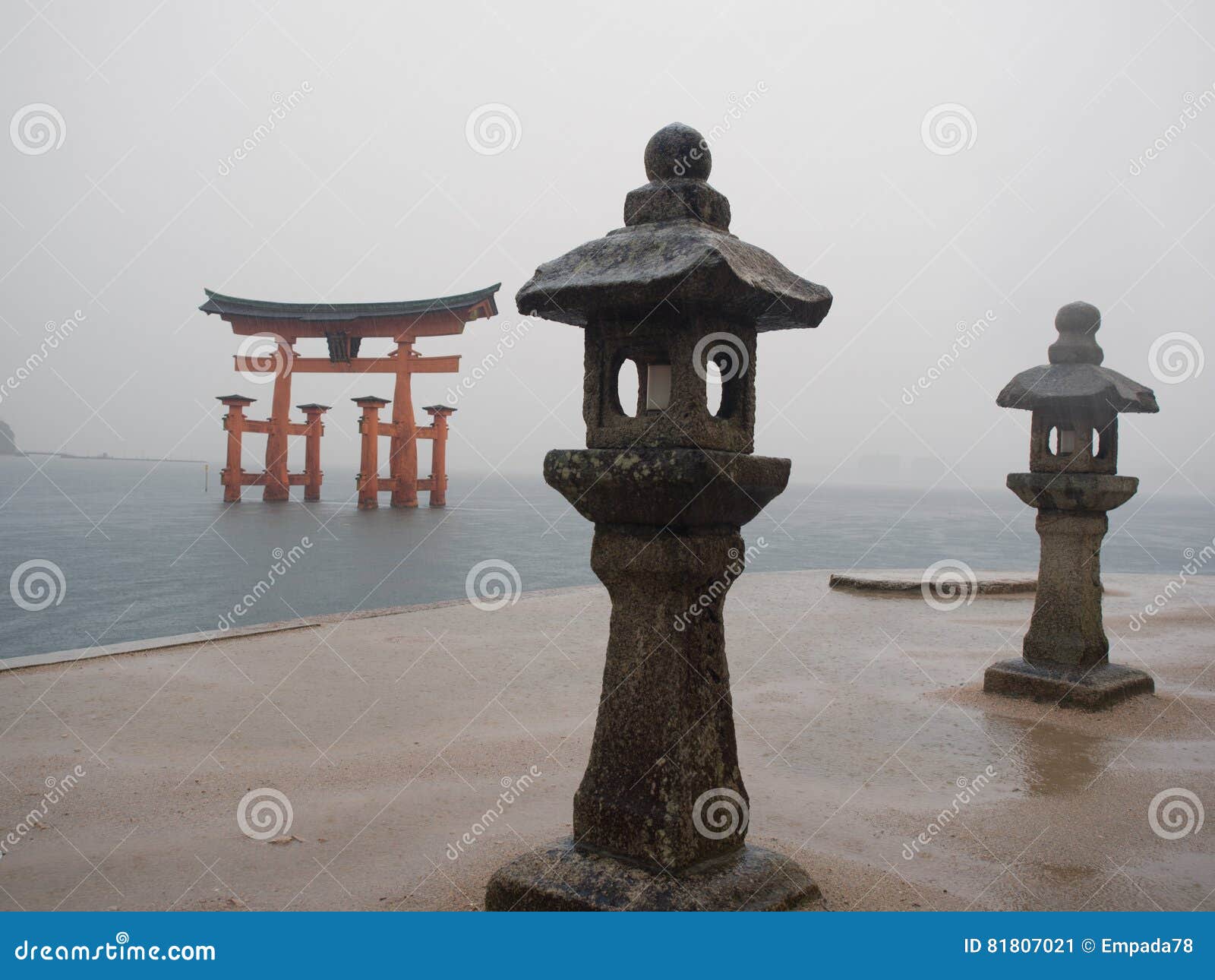 Torii Gate in the Ocean stock image. Image of overcast - 81807021