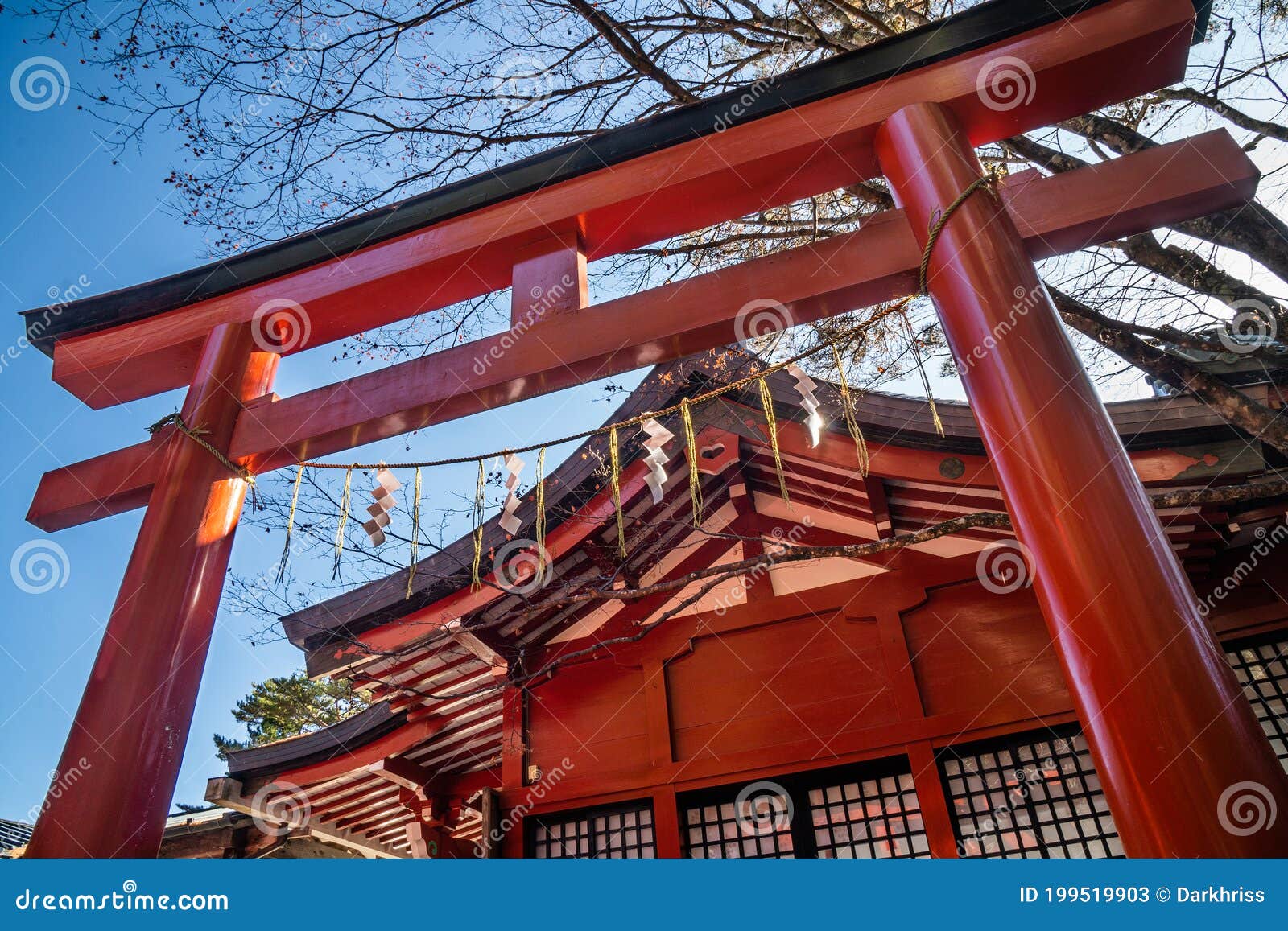 Torii Gate at Shinto Shrine Stock Image - Image of landmark, rope ...