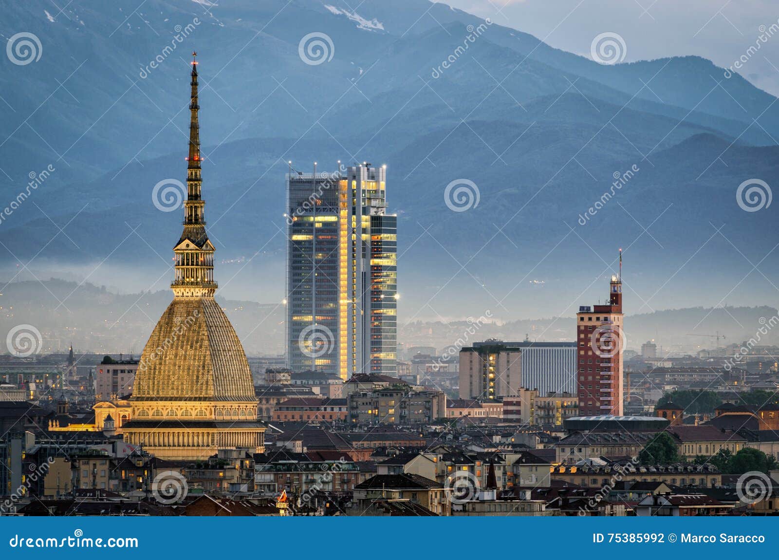 Torino Panorama with Close-up on Mole Antonelliana Stock Photo - Image ...