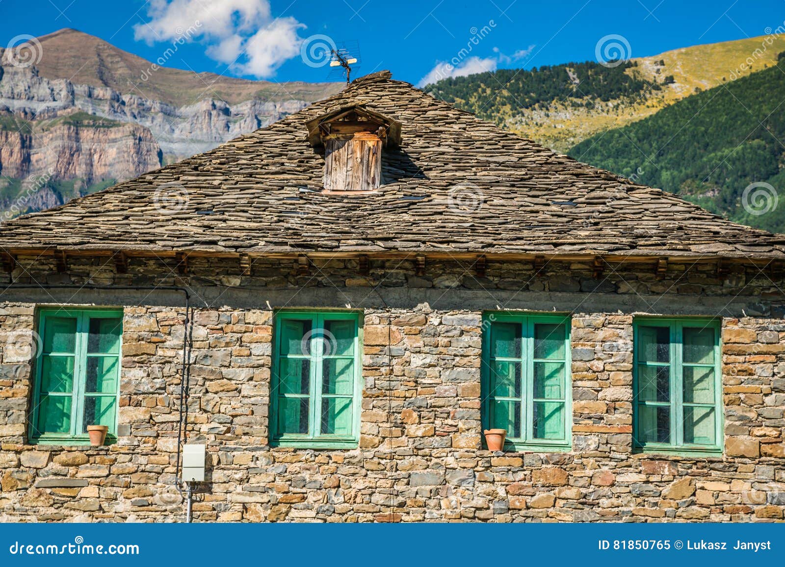 Torla Town in Ordesa National Pakr in the Spanish Pyrenees. Stock Image ...