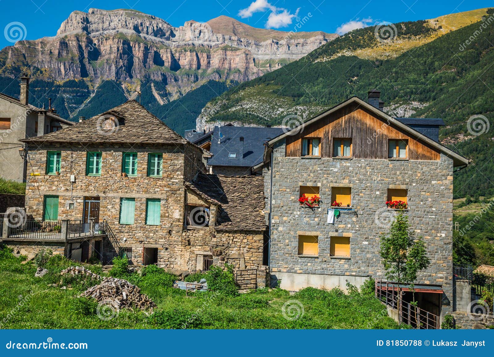 Torla Town in Ordesa National Pakr in the Spanish Pyrenees. Stock Photo ...