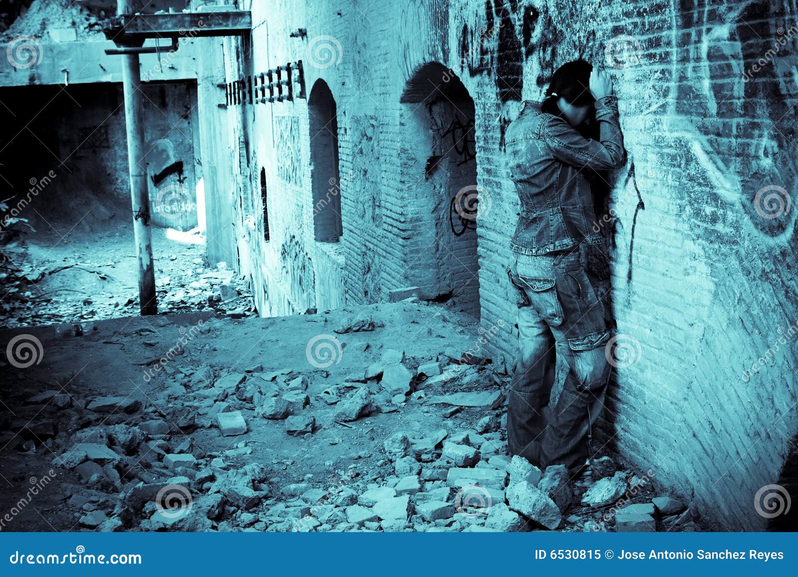 Tormented woman stock image. Image of brickwall, standing - 6530815