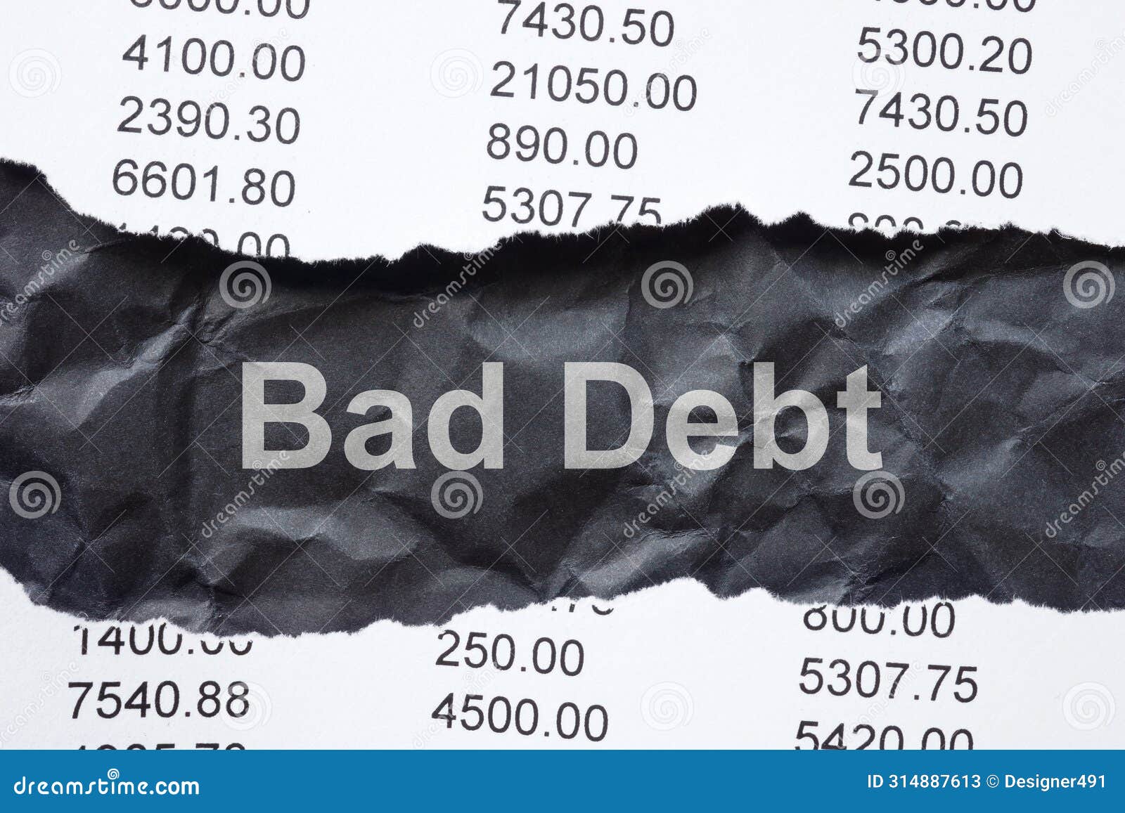 Torn Bank Statement and Inscription Bad Debt. Stock Illustration ...