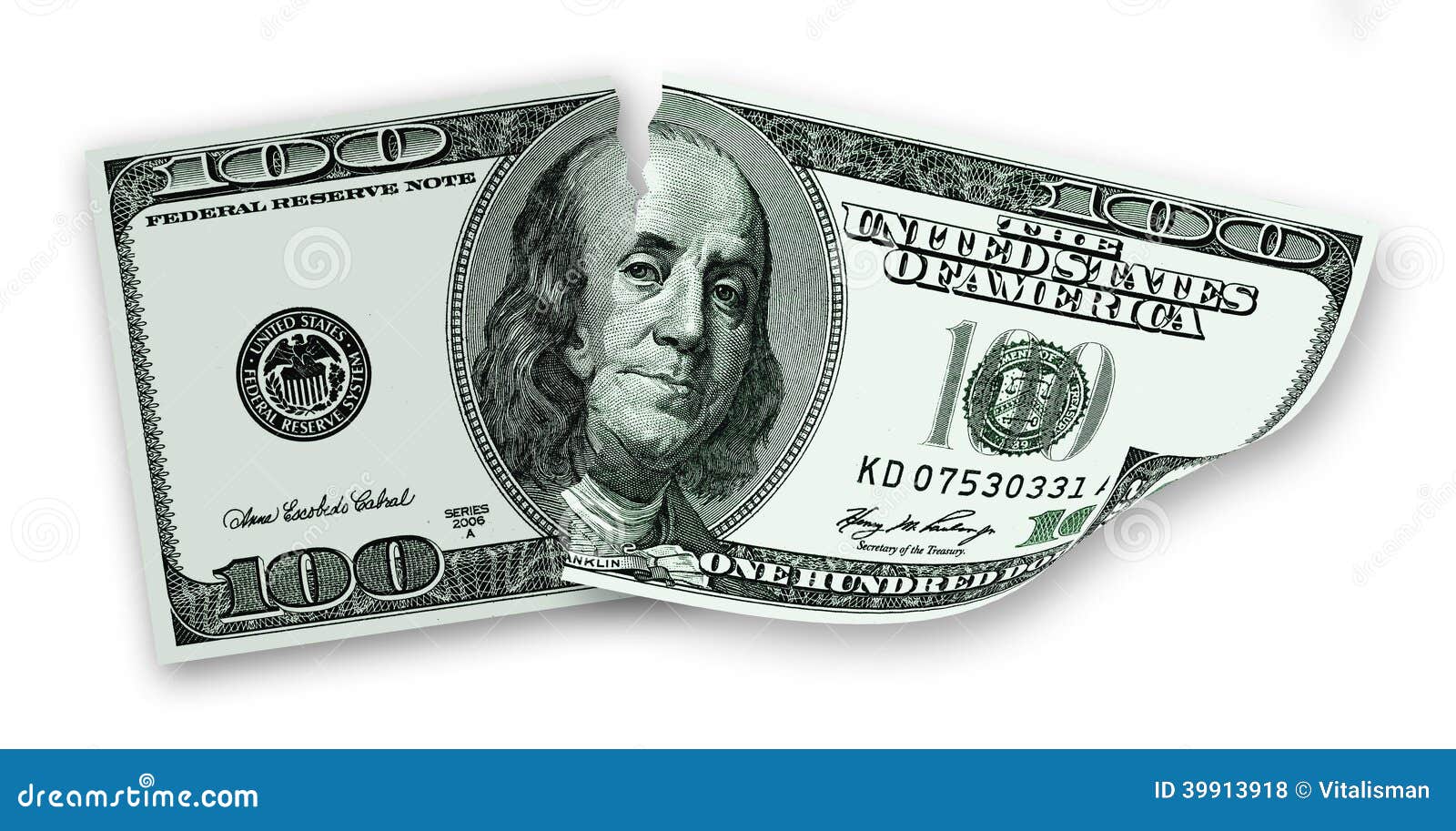 Torn Banknote of 100 USA Dollars Stock Photo - Image of loan, american ...