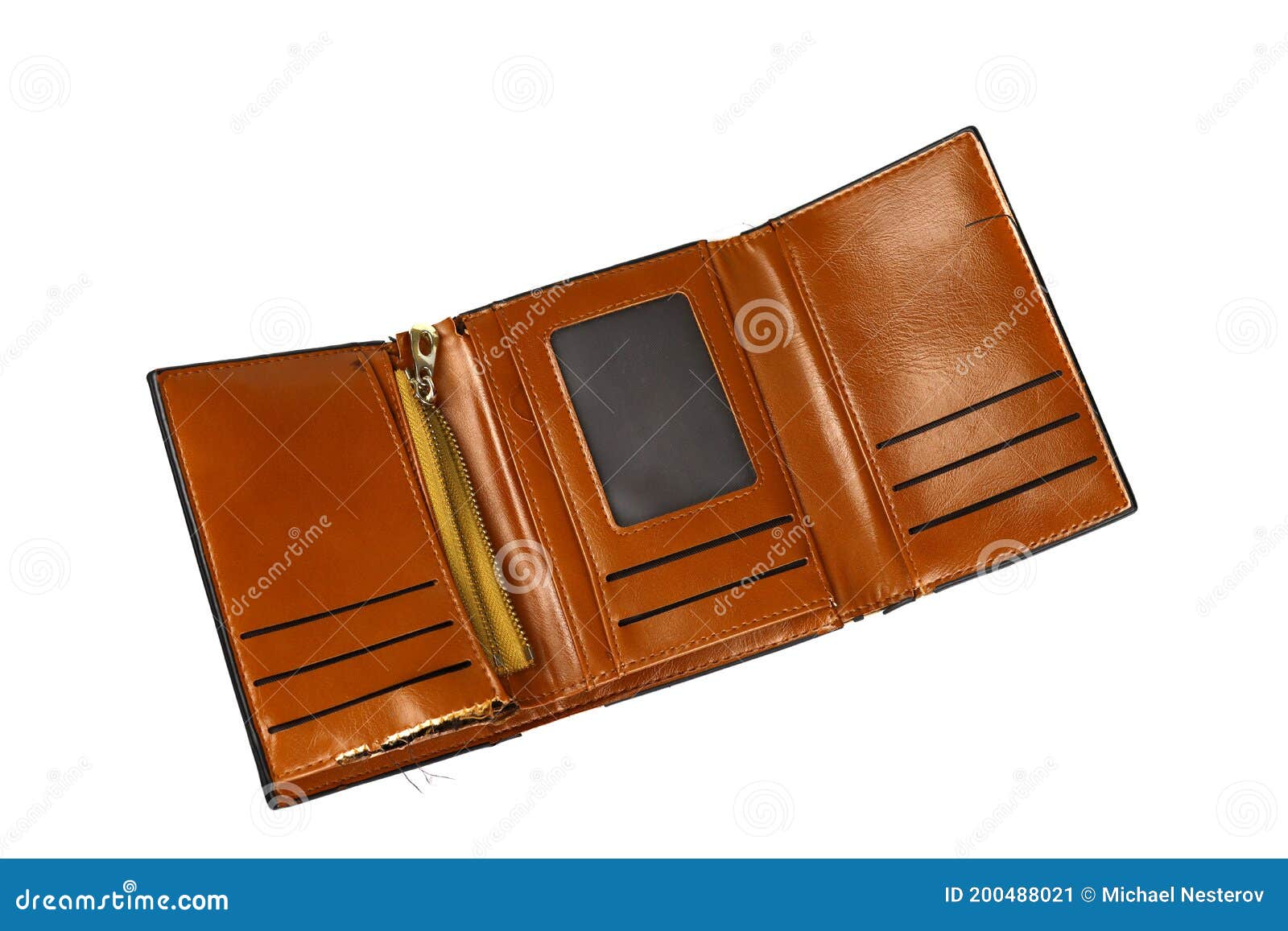 Torn Battered Empty Wallet Isolated on White Stock Image - Image of ...
