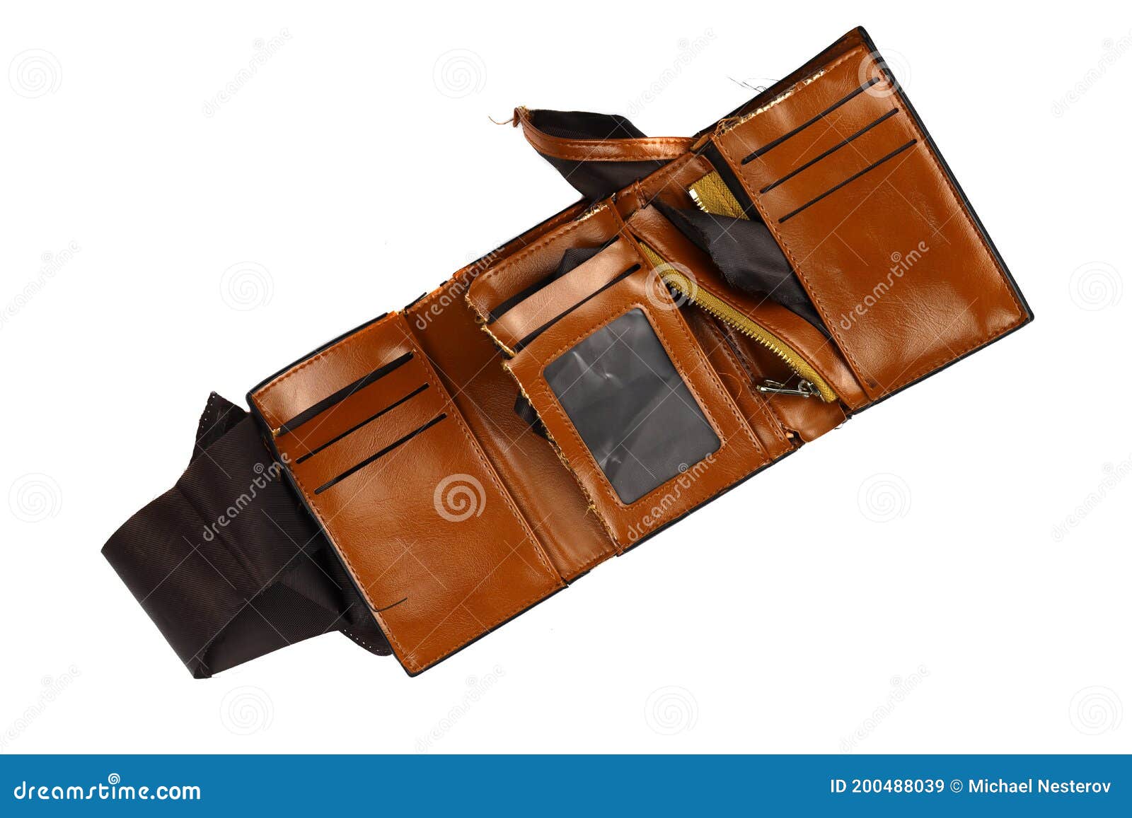 Torn Battered Empty Wallet Isolated on White Stock Image - Image of ...