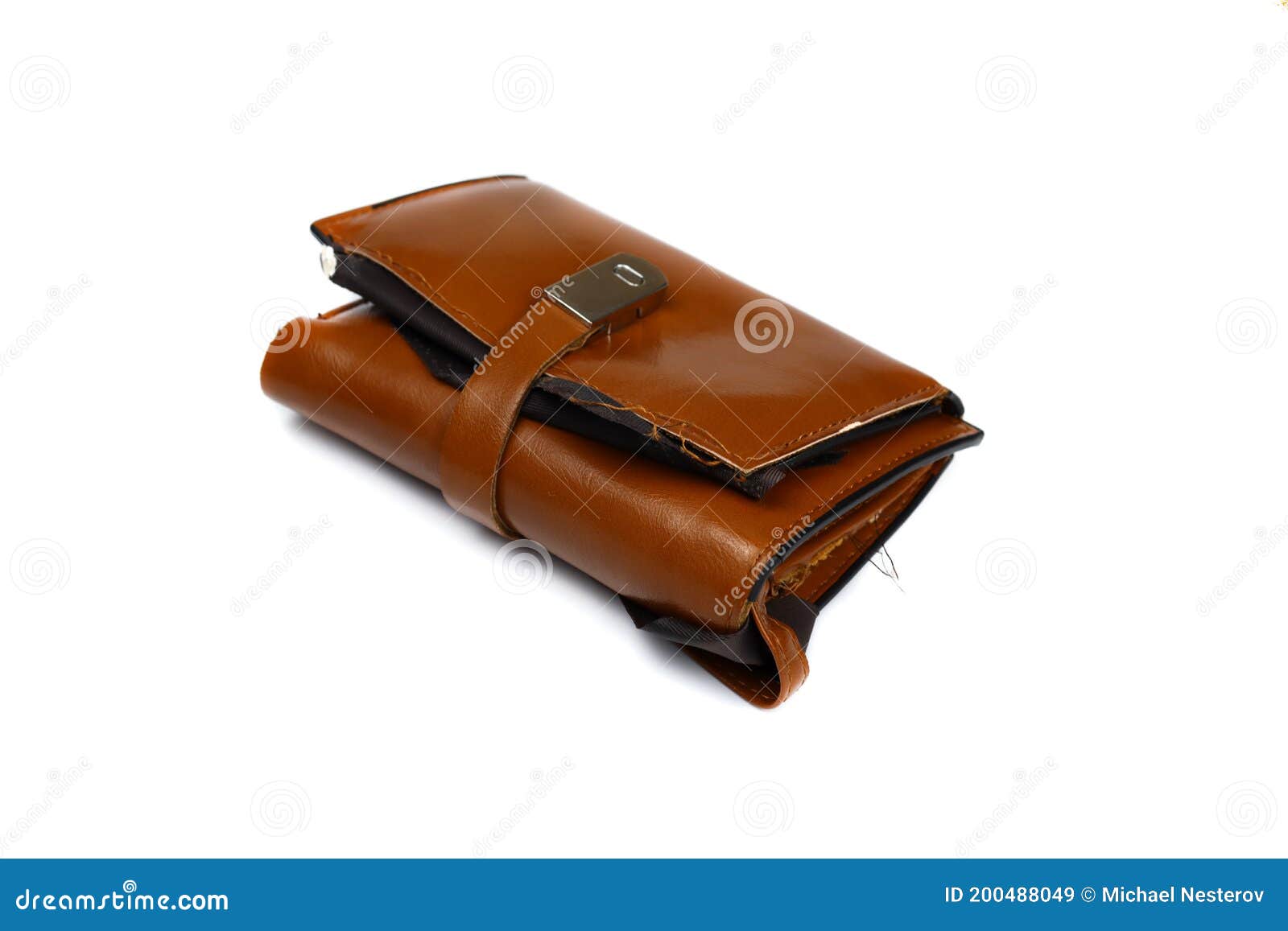 Torn Battered Empty Wallet Isolated on White Stock Image - Image of ...