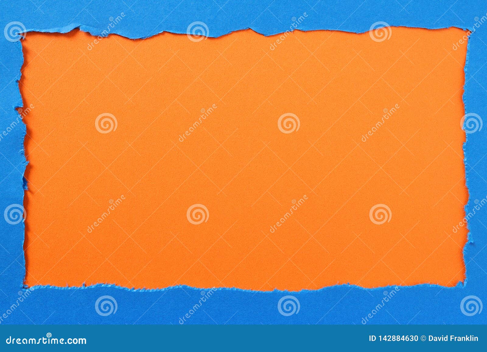 Torn Blue Paper Orange Background Untidy Ripped Border Frame Stock ...
