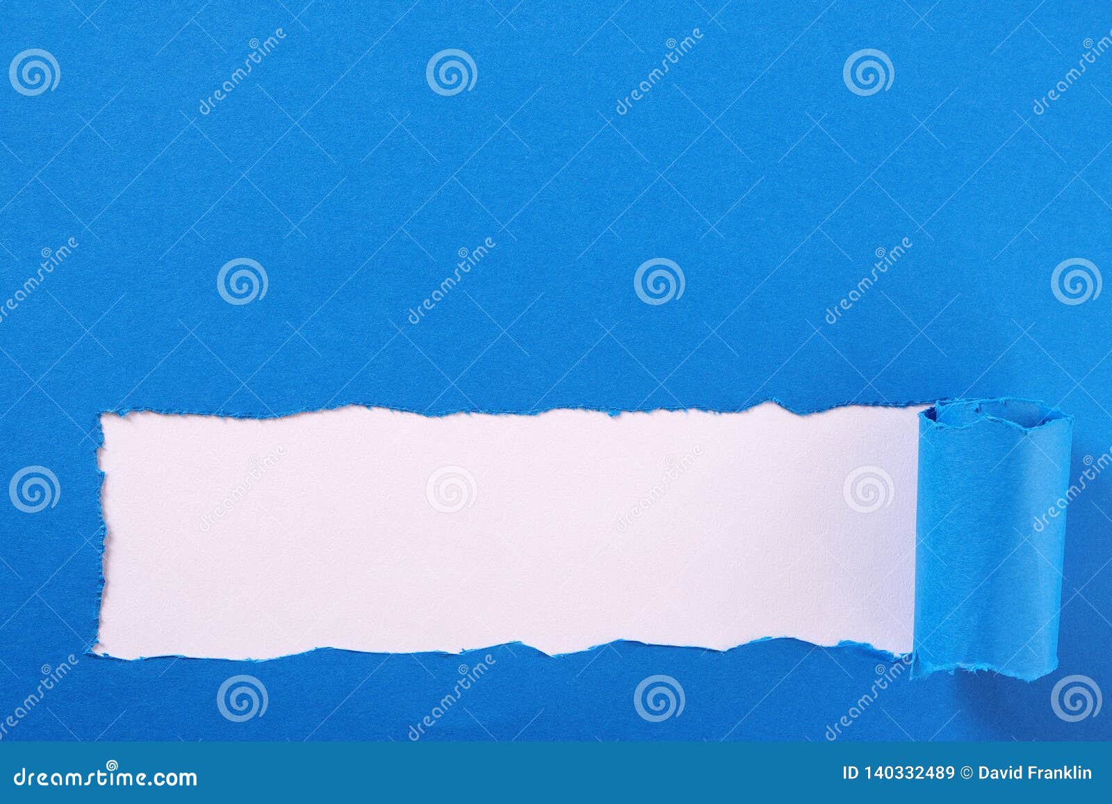Torn Blue Paper Strip Curled Edge Border Frame White Stock Image ...