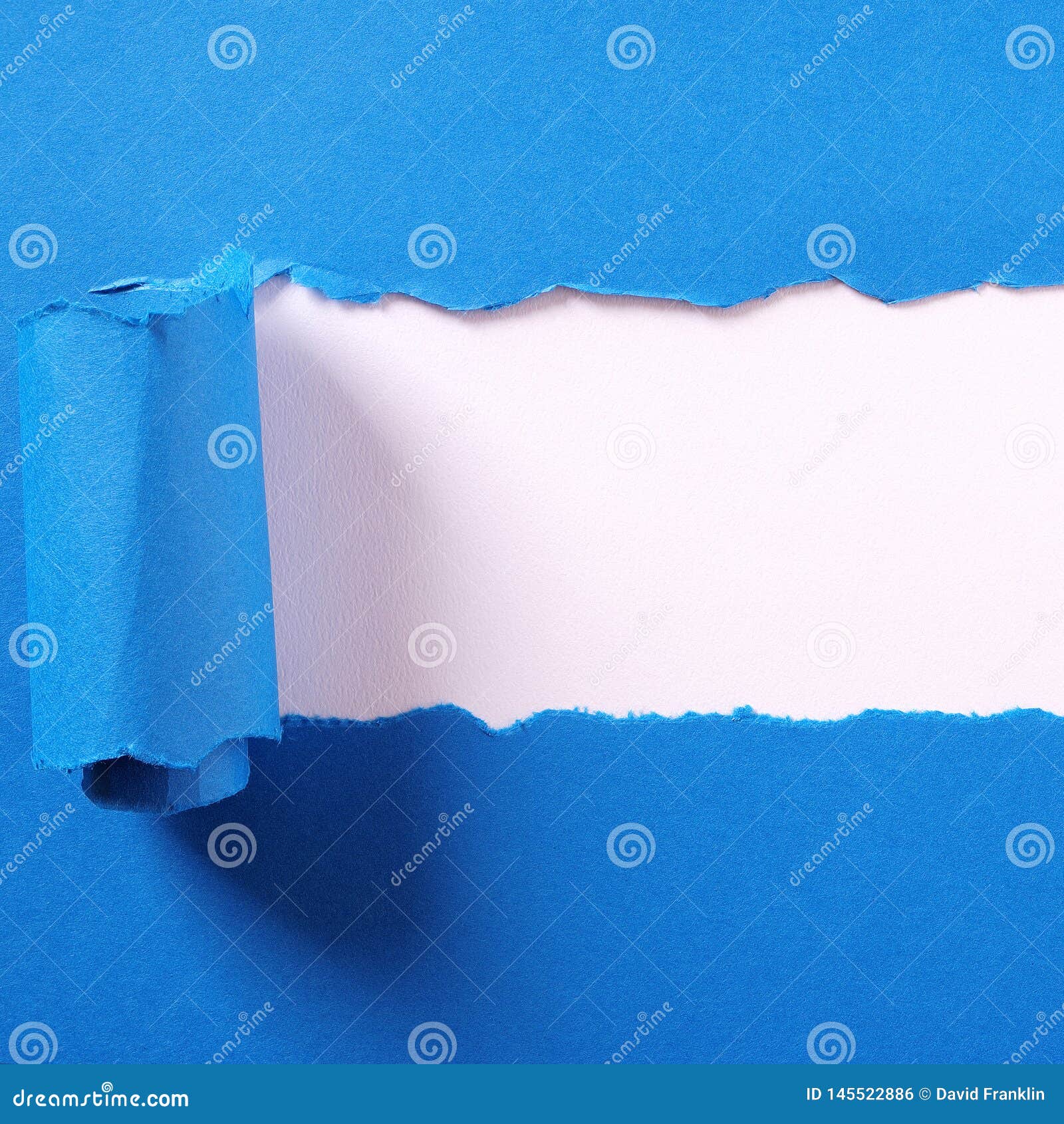 Torn Blue Paper Strip Curled Edge Border White Background Square Stock ...