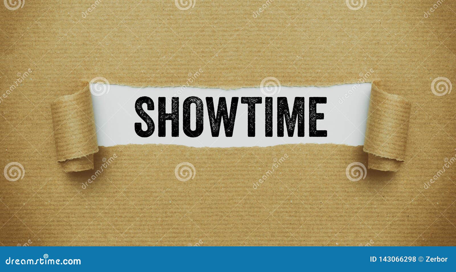 Torn Brown Paper Revealing the Word Showtime Stock Photo - Image of ...