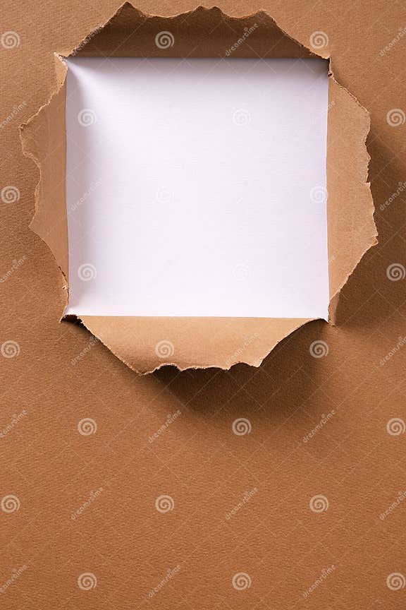 Torn Brown Paper Square Hole Vertical Background Frame Stock Image ...