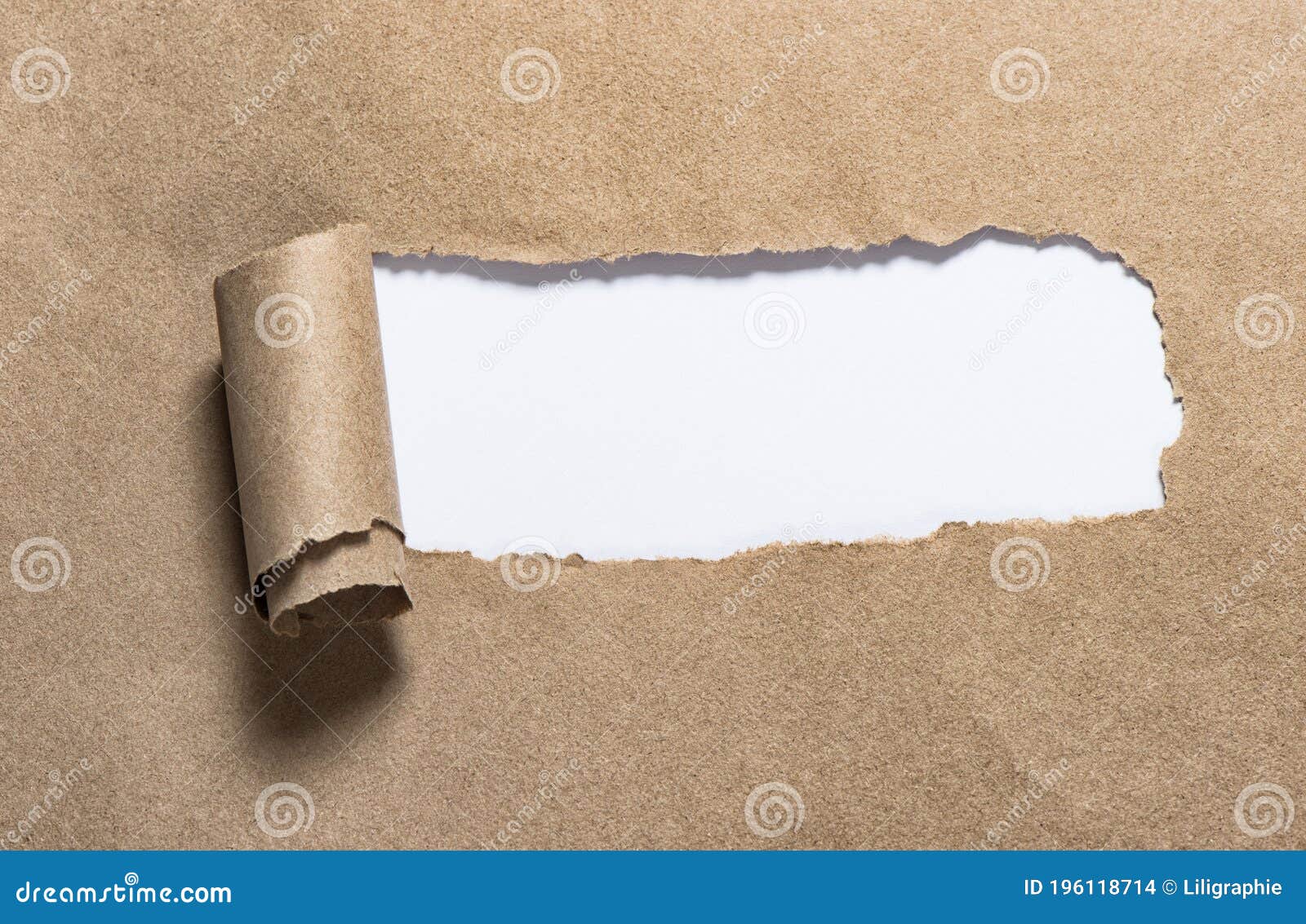 Torn Craft Paper Strip White Copy Space Ripped Cardboard Stock Photo ...