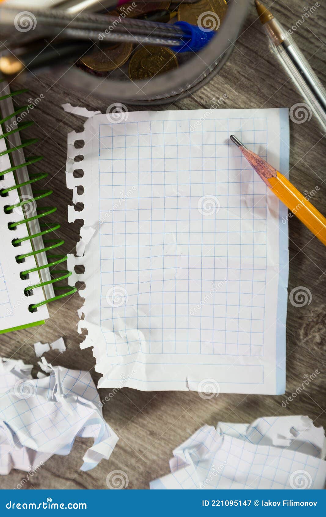 Torn Crumpled Notebook Sheet Stock Image - Image of supplies, dirty ...