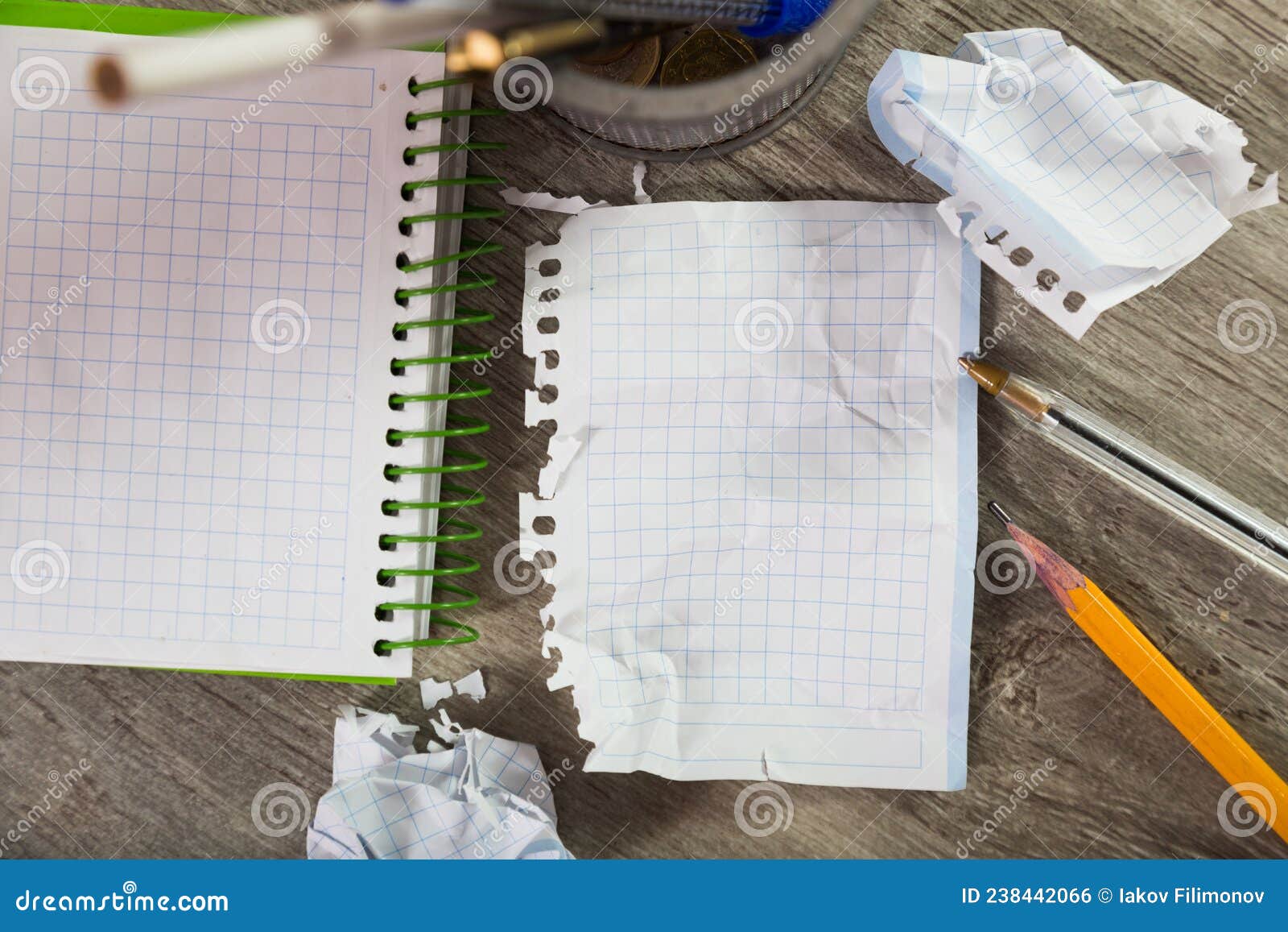 Torn Crumpled Notebook Sheet Stock Photo - Image of flat, pencil: 238442066
