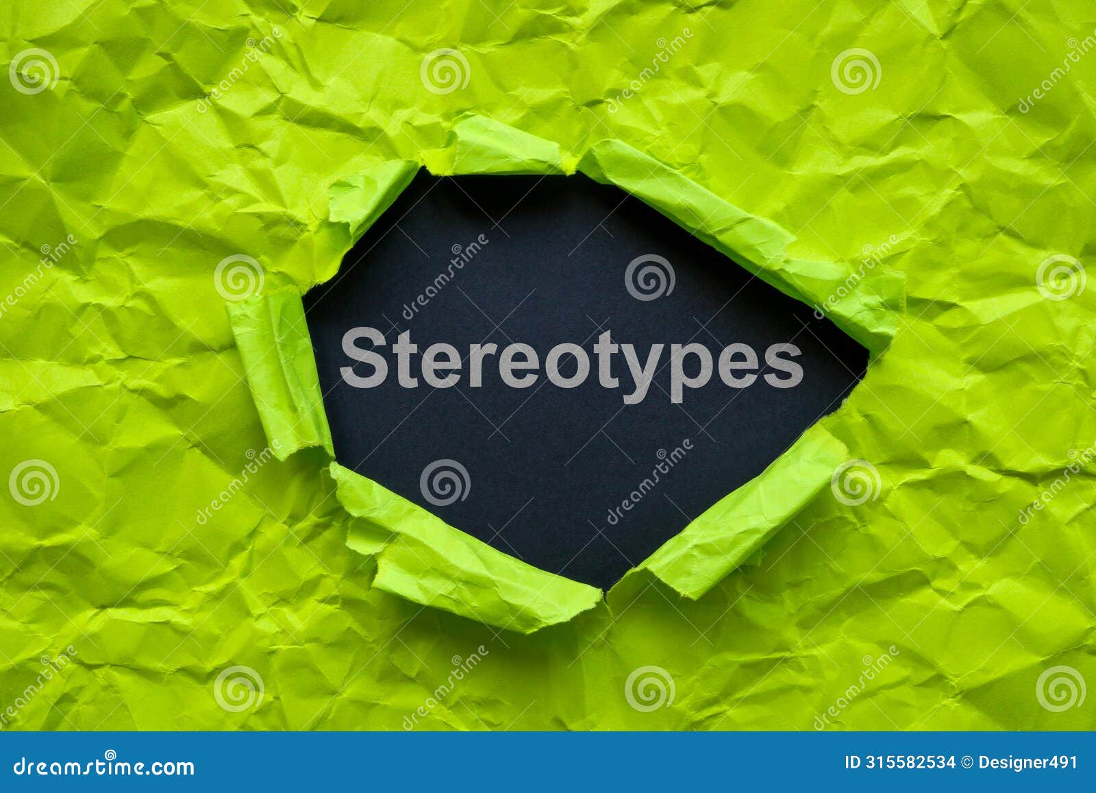 Torn Crumpled Paper and a Word Stereotypes on a Dark Surface. Stock ...