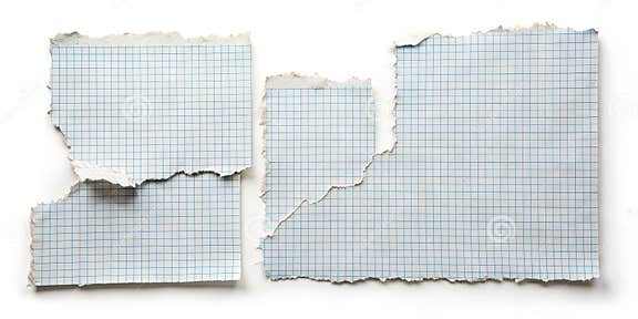 Torn and Cut Graph Paper Pieces Scattered on White Background ...