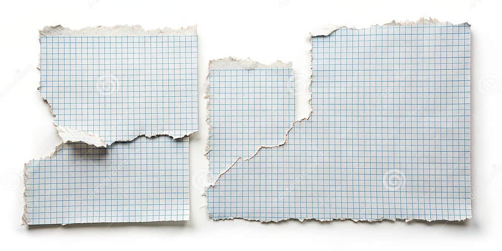 Torn and Cut Graph Paper Pieces Scattered on White Background ... Torn and Cut Graph Paper Pieces Scattered on White Background ...