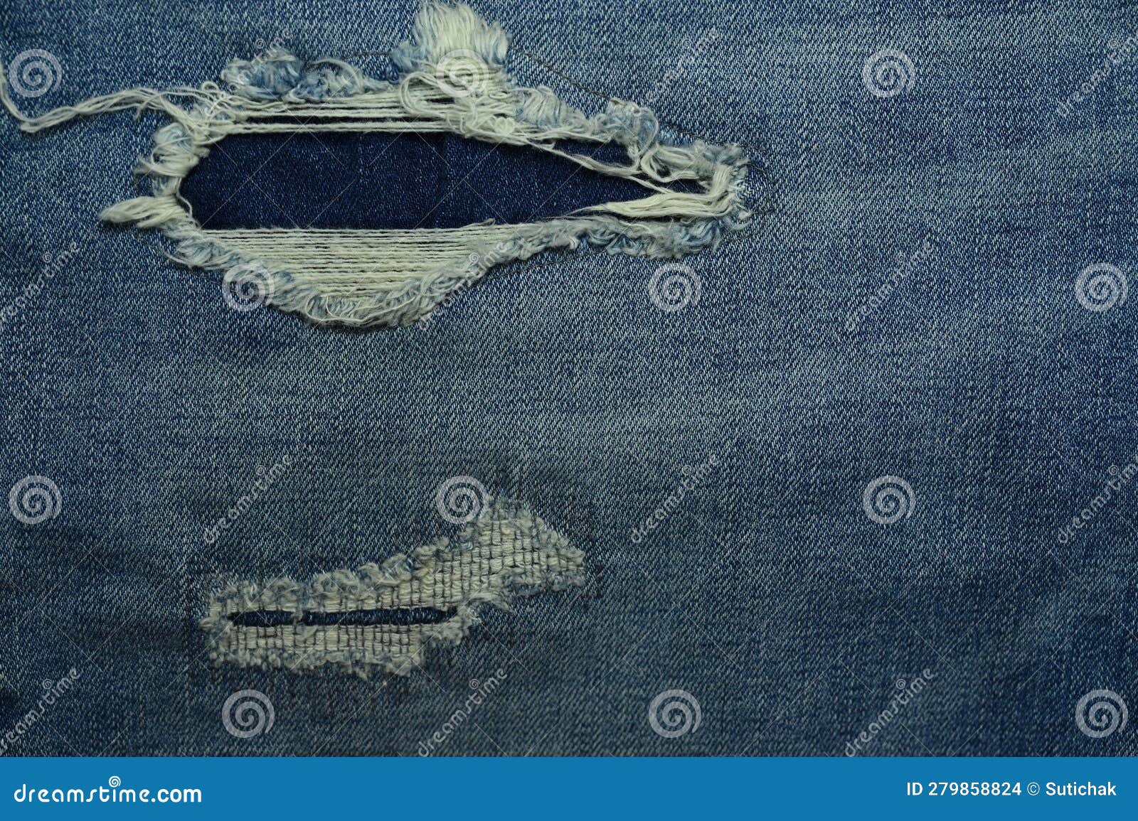 Torn on denim jean textile stock photo. Image of crumpled - 279858824