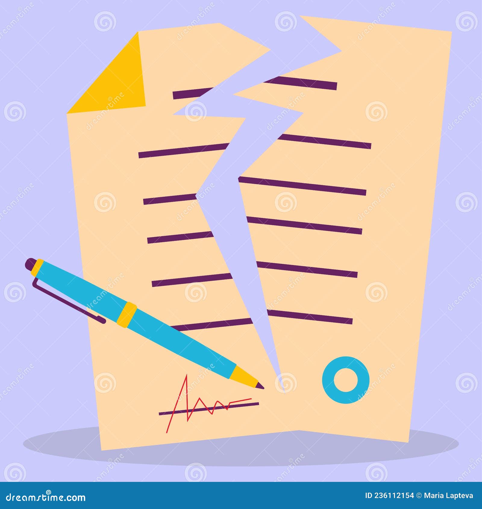 Torn Document, Cancellation Of Contract Or Agreement Sign Vector ...