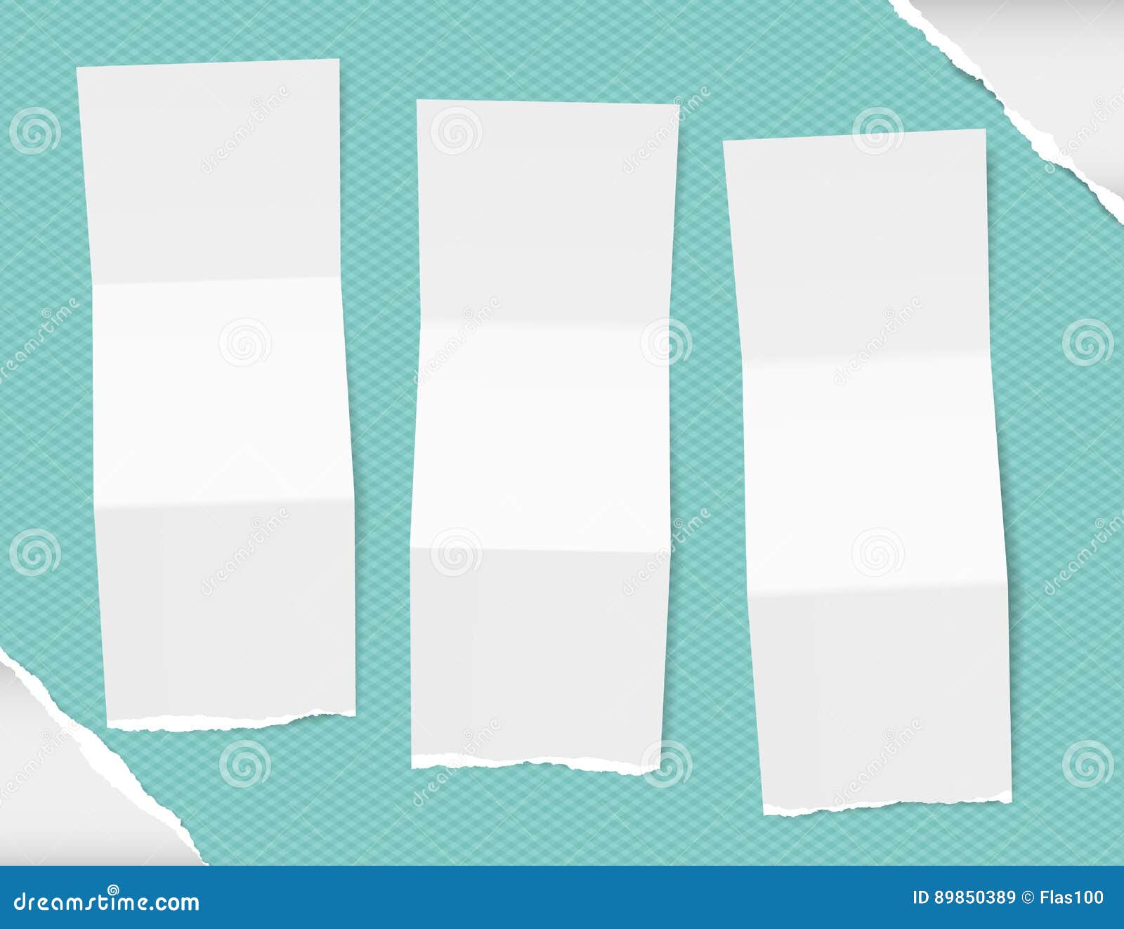 Torn Folded White Letter, Brochure, Leaflet With Shadow On Turquoise ...