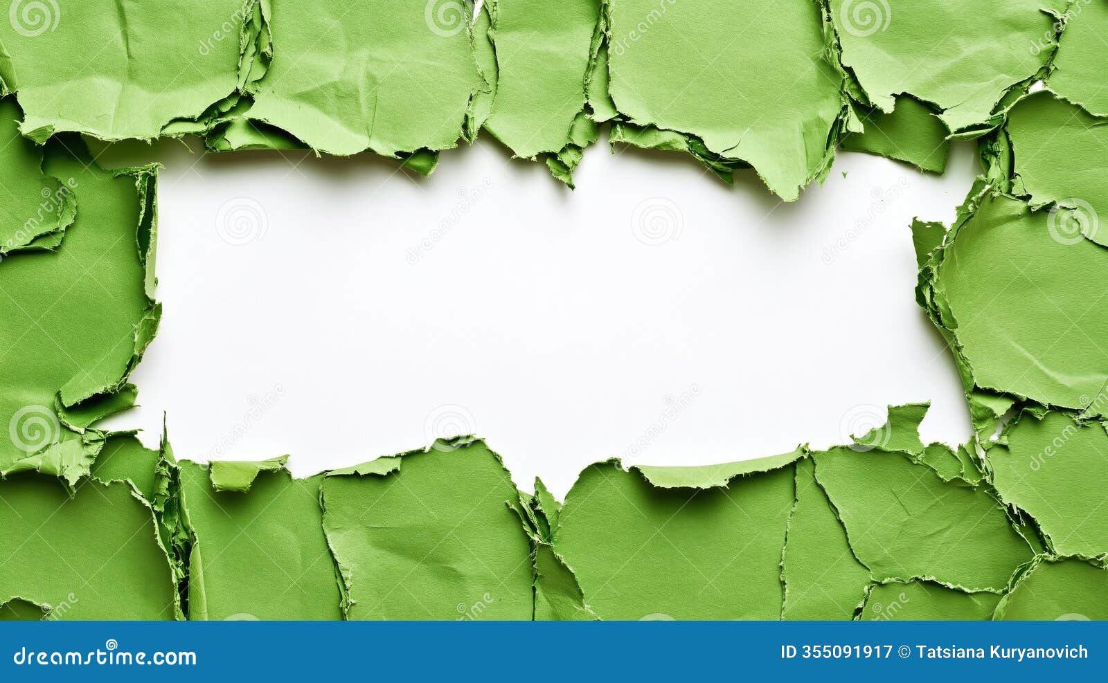 Torn Green Paper Frame with Blank White Center Stock Image - Image of ...