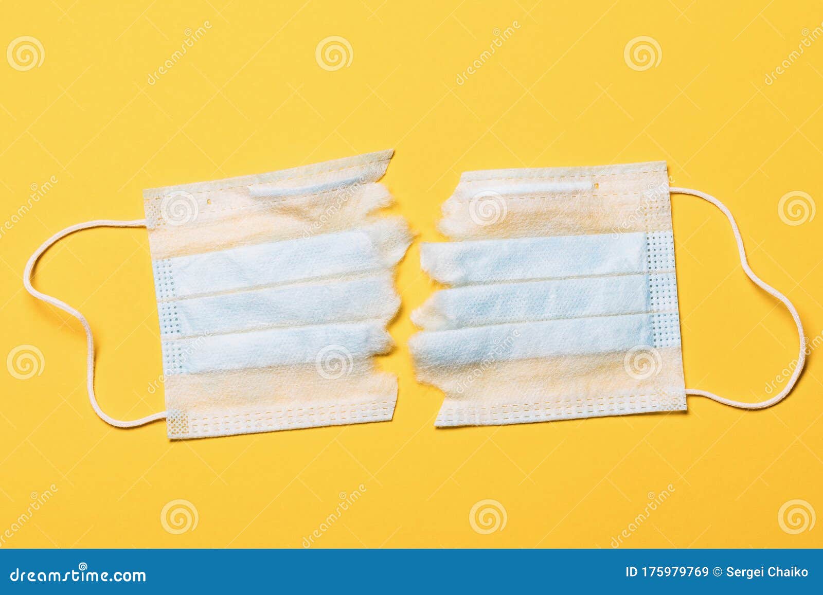 Torn in Half Medical Mask on a Yellow Background Stock Image - Image of ...