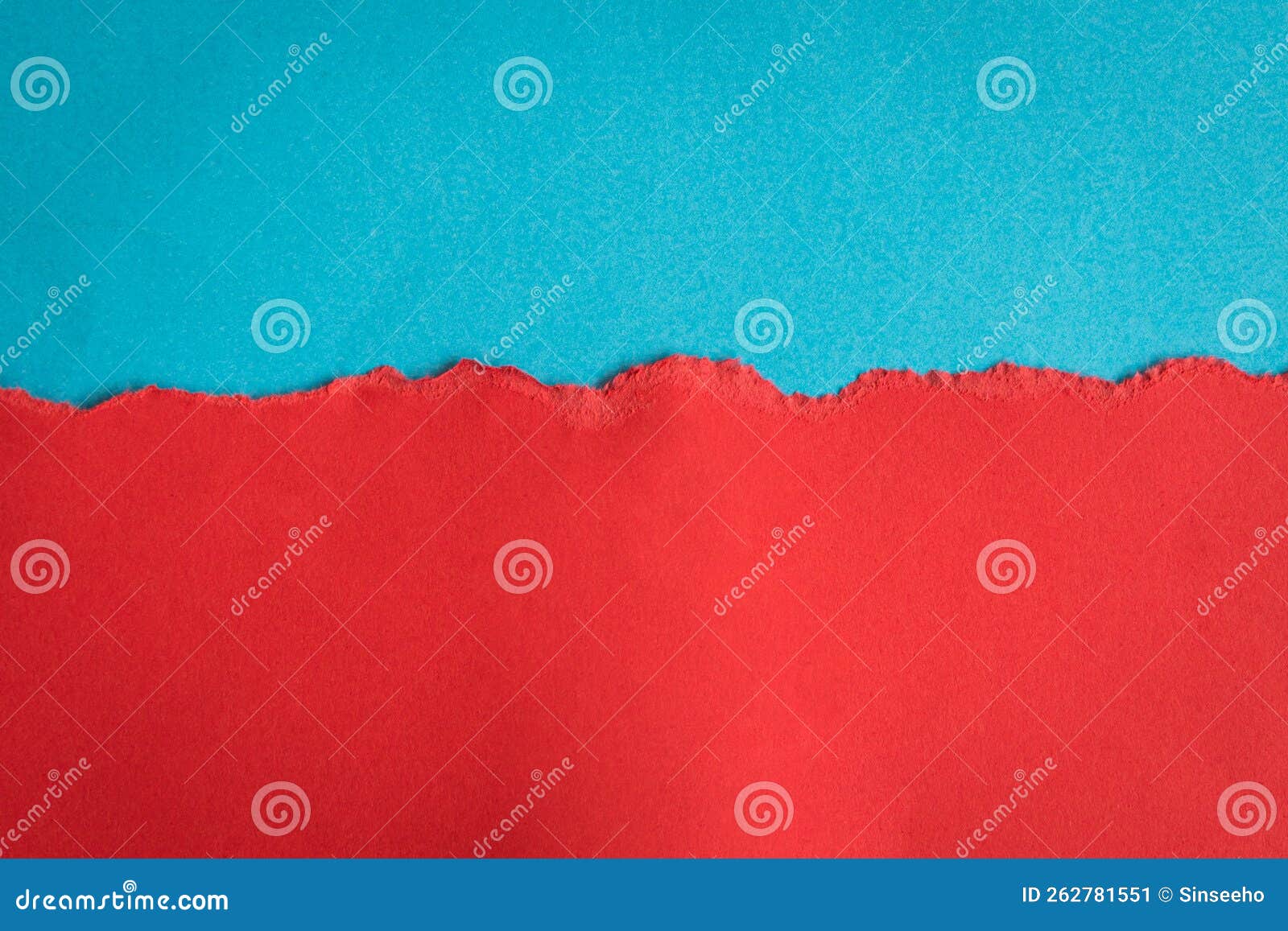 Torn Half Sheet Red Paper Horizontal on Blue Paper at the Bottom Stock ...