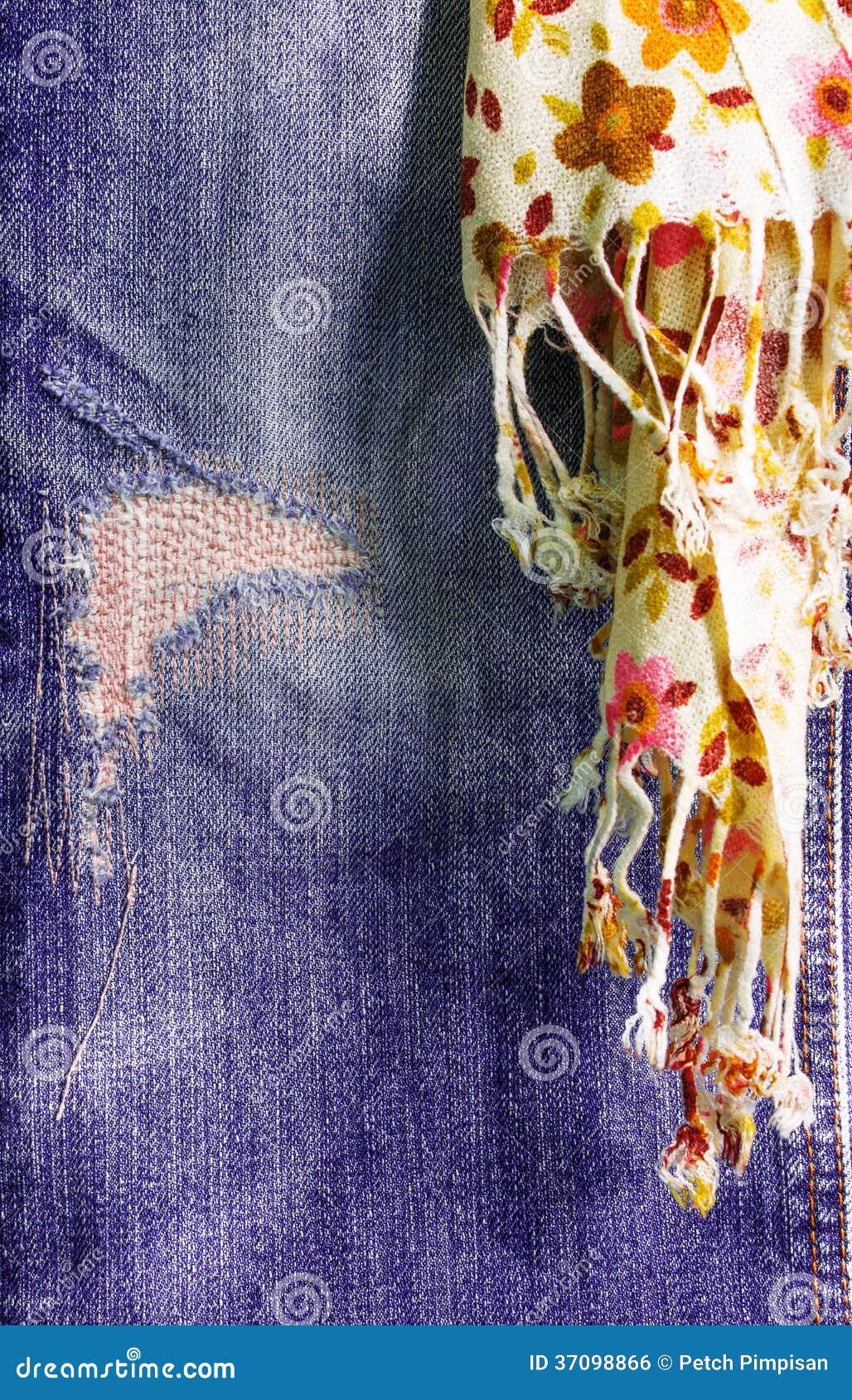 Torn Jeans wiht scarf stock photo. Image of pants, garment - 37098866