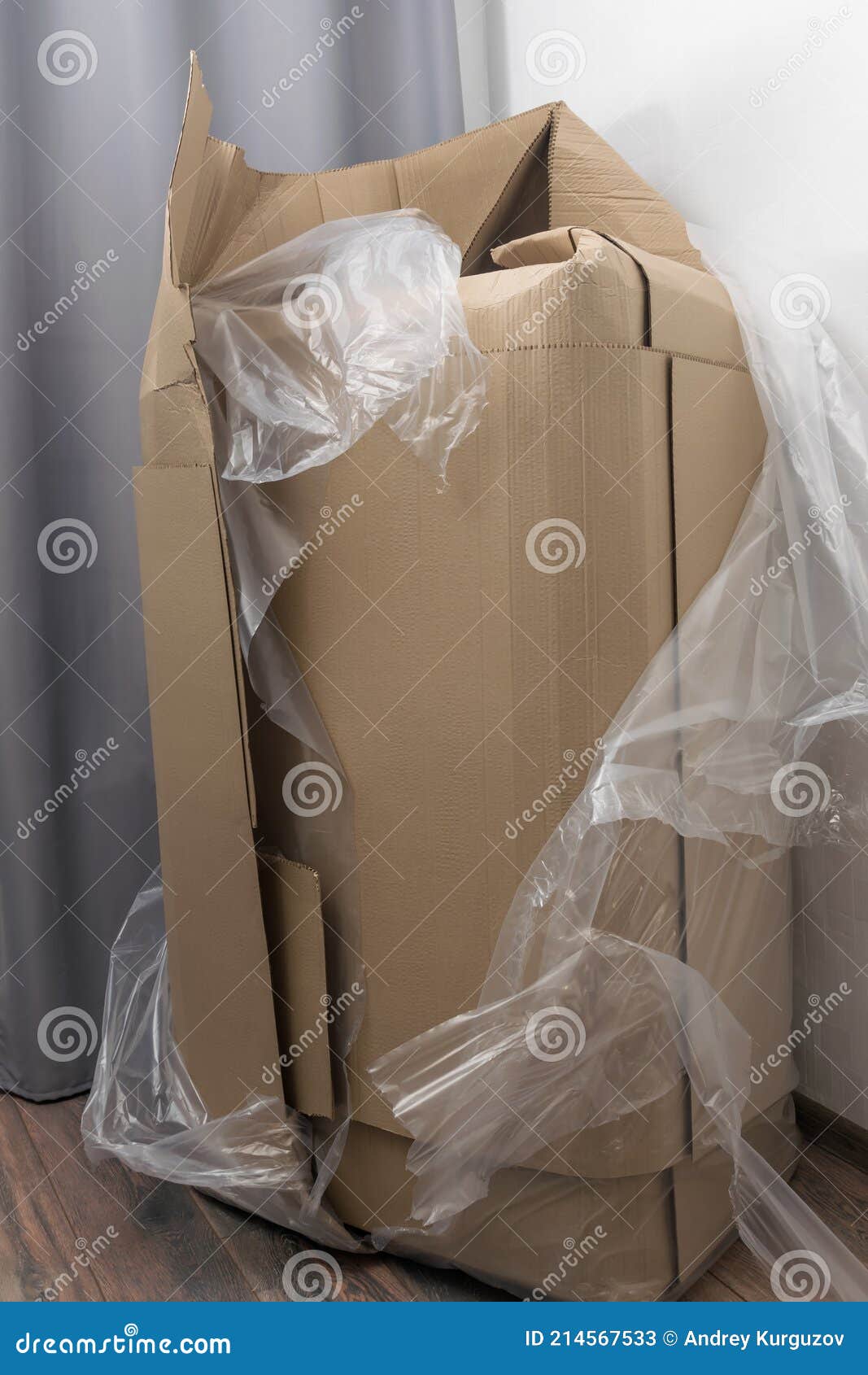 Torn Large Box Indoors Against the Wall Stock Image - Image of ...