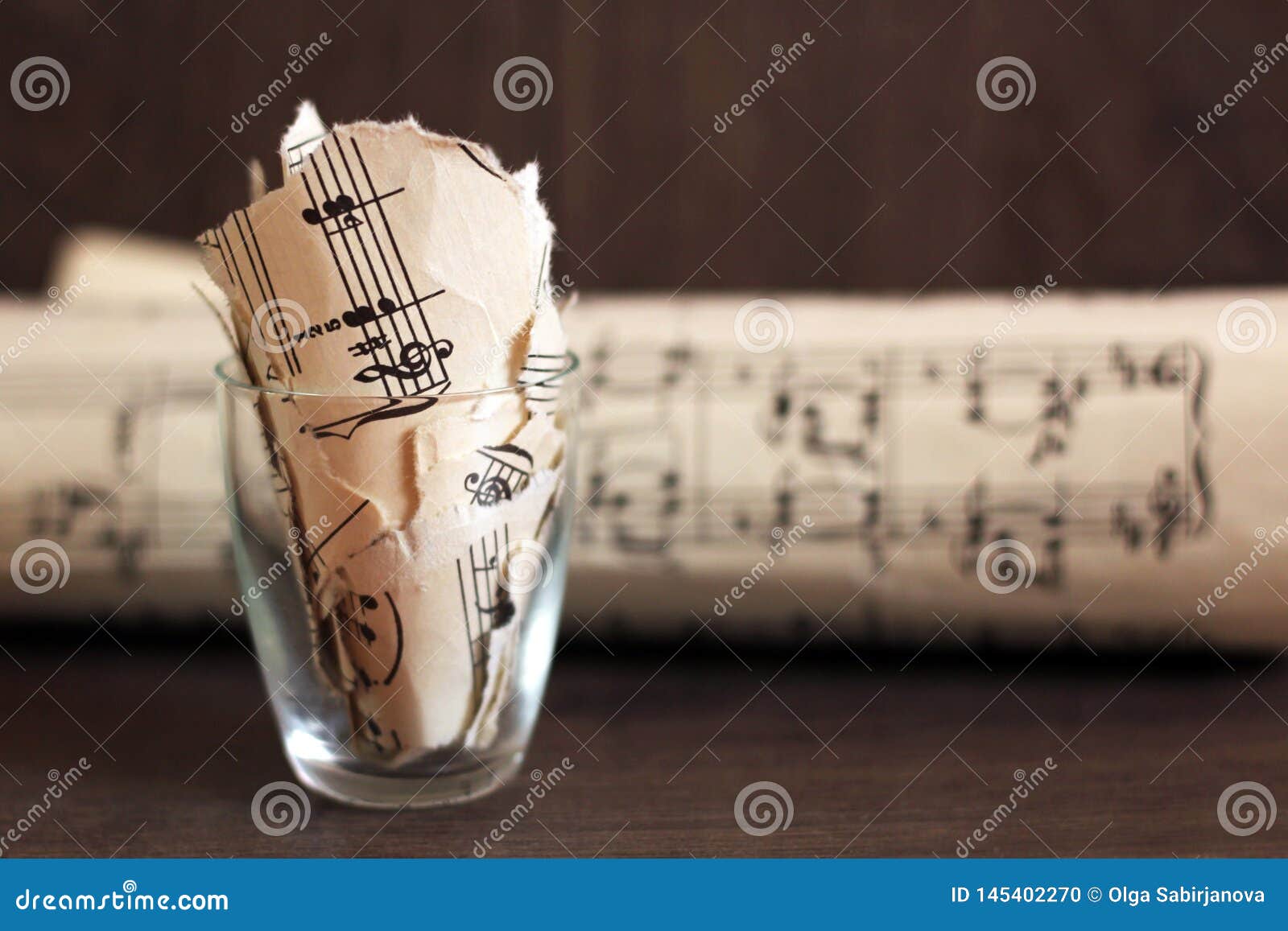 Torn Musical Notes in a Glass, Pieces of Paper Stock Photo - Image of ...
