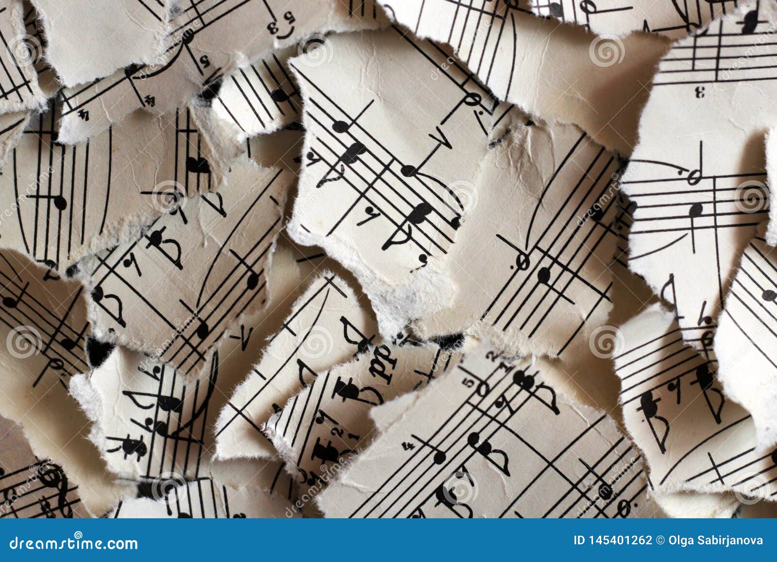 Torn Musical Notes, Pieces of Paper, Top Background Stock Photo - Image ...