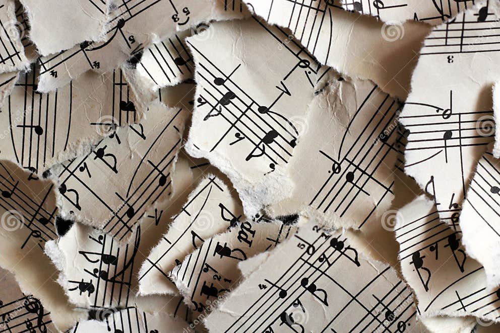 Torn Musical Notes, Pieces of Paper, Top Background Stock Photo - Image ...