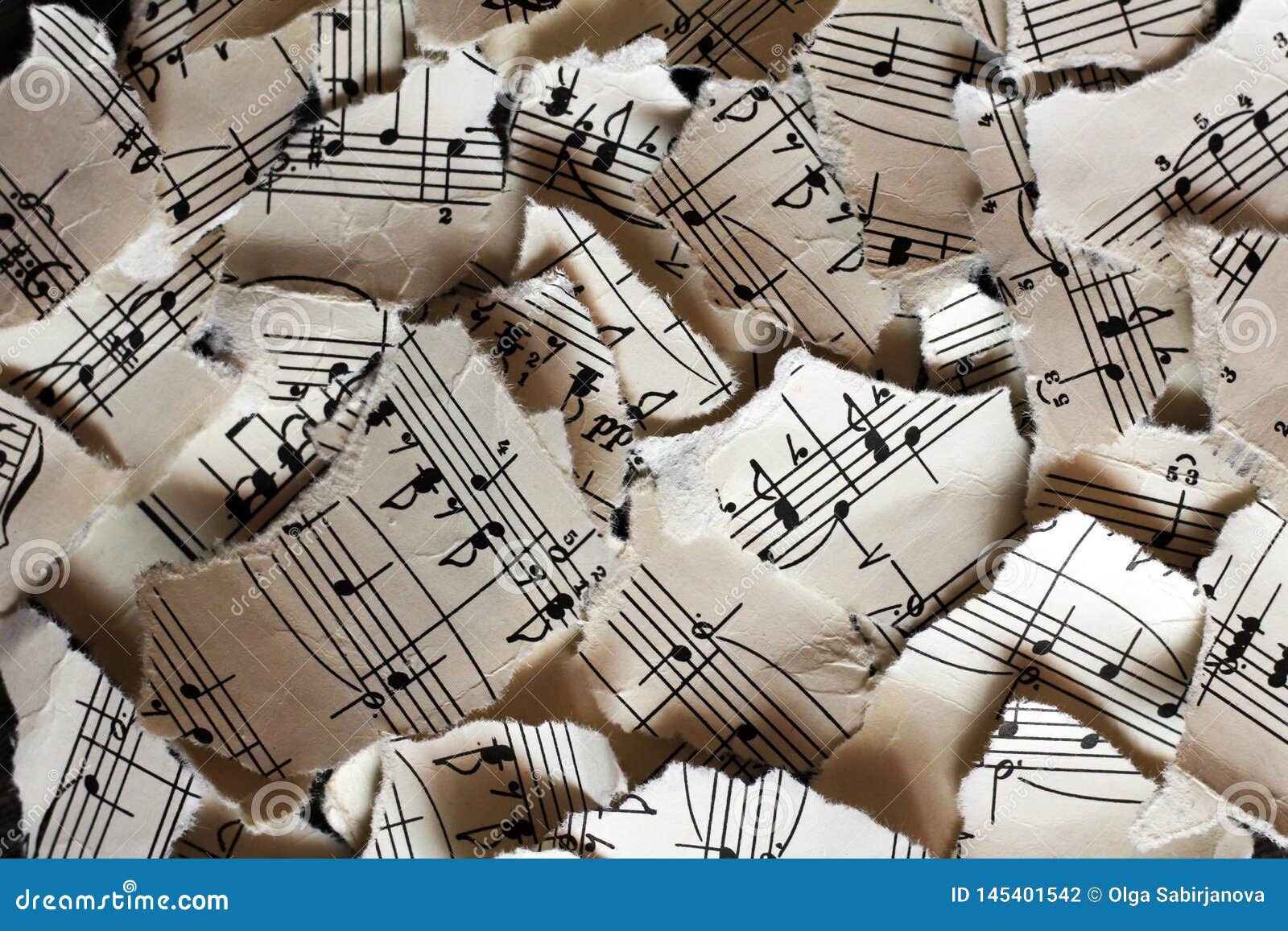 Torn Musical Notes, Pieces of Paper, Topview for Background Stock Photo ...