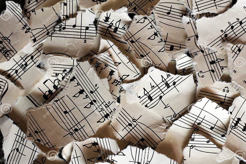 Torn Musical Notes, Pieces of Paper, Topview for Background Stock Photo ...