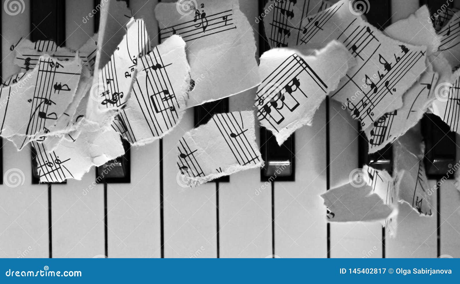 Torn Musical Notes, Pieces of Paper on Piano Stock Image - Image of ...