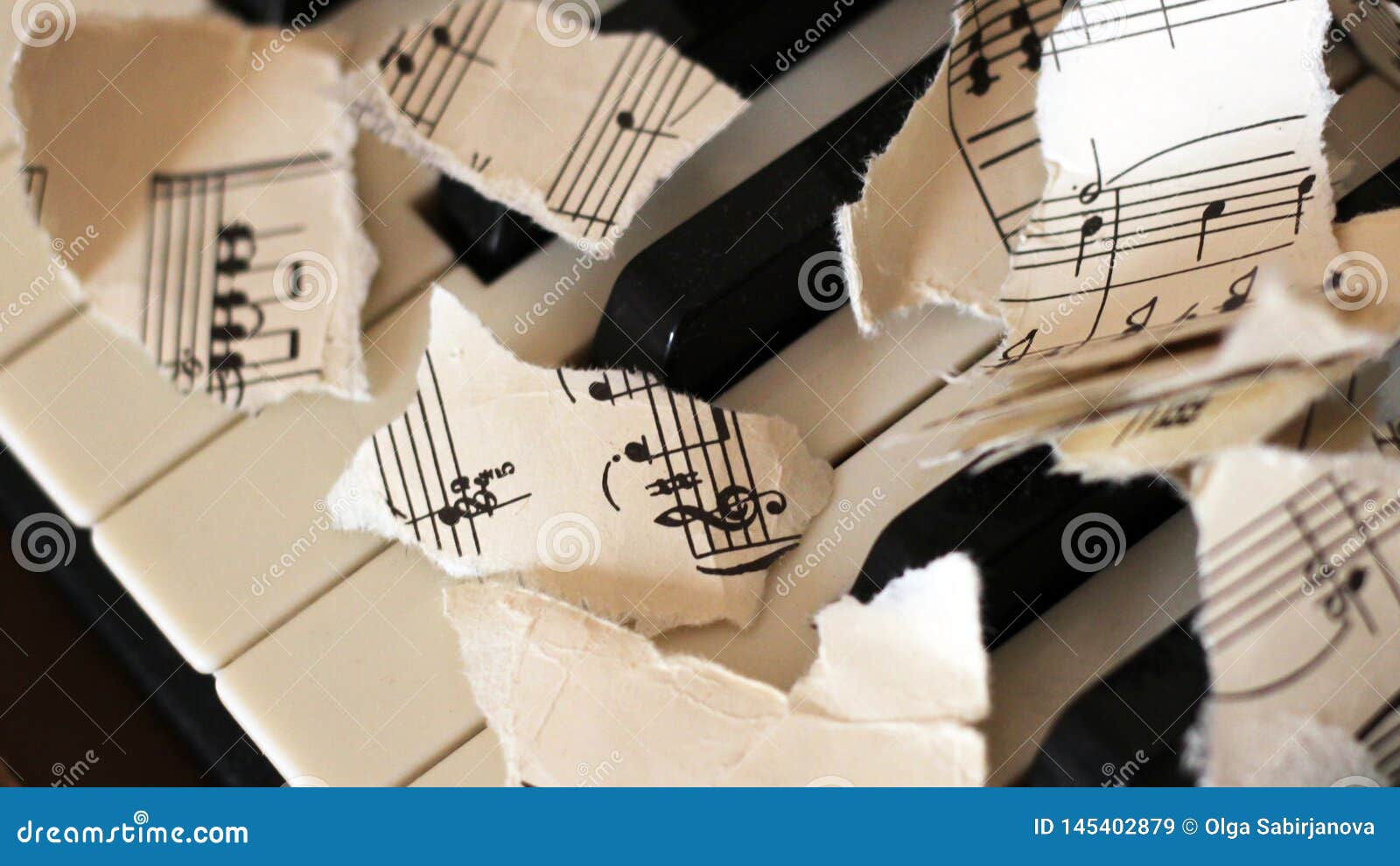 Torn Musical Notes, Pieces of Paper on Piano, Macro Stock Image - Image ...