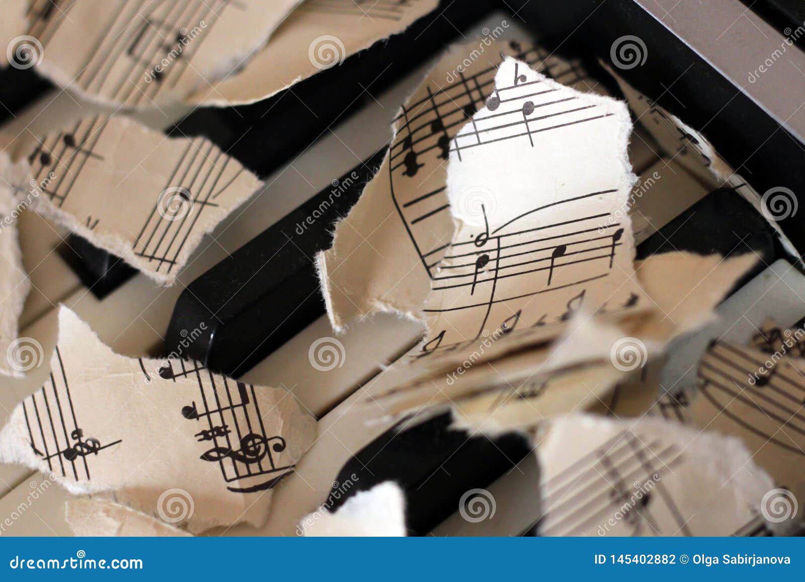 Torn Musical Notes, Pieces of Paper on Piano Stock Photo - Image of ...