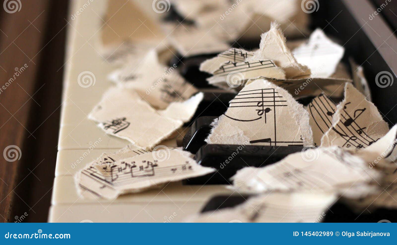 Torn Musical Notes, Pieces of Paper on Piano Stock Image - Image of ...