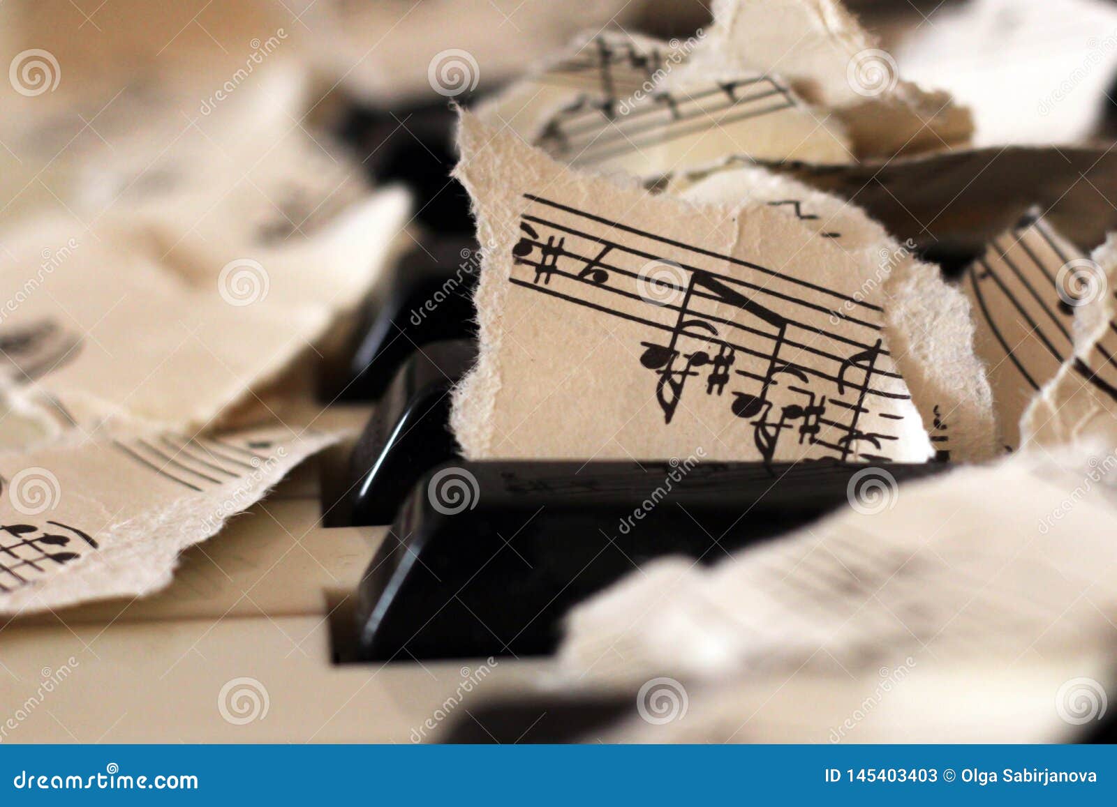 Torn Musical Notes, Pieces of Paper on Piano, Macro Stock Image - Image ...