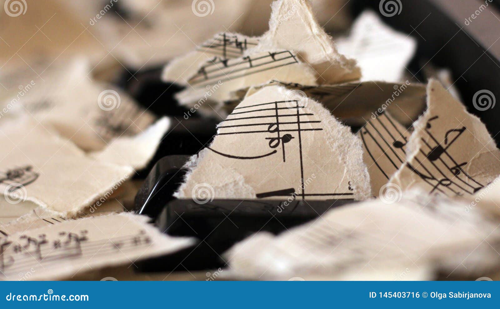 Torn Musical Notes, Pieces of Paper on Piano Stock Photo - Image of ...