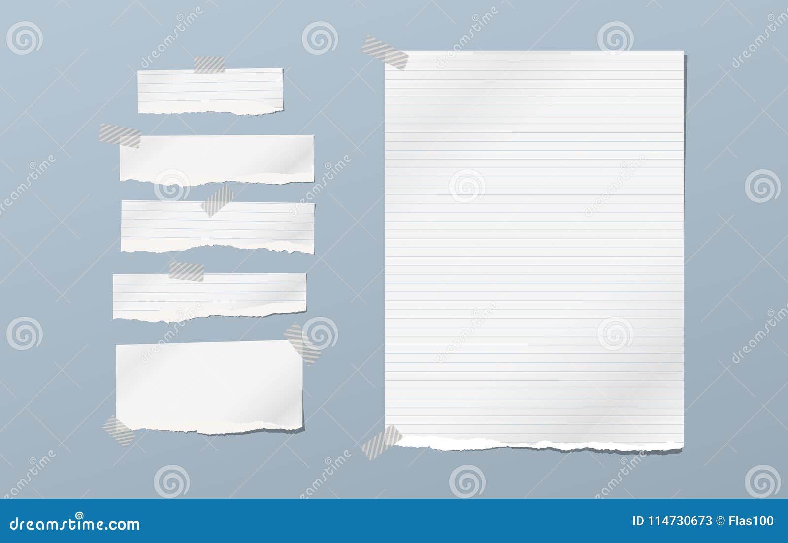 Torn Note, Notebook Paper Pieces for Text Stuck on Blue Background ... Torn Note, Notebook Paper Pieces for Text Stuck on Blue Background ...