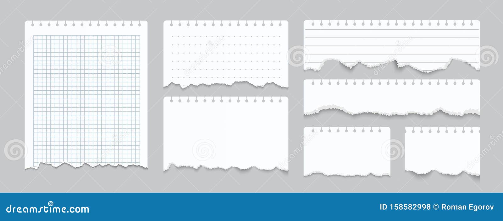 Torn Notebook Papers. Realistic Blank Gridded Notebook Ripped Out ...