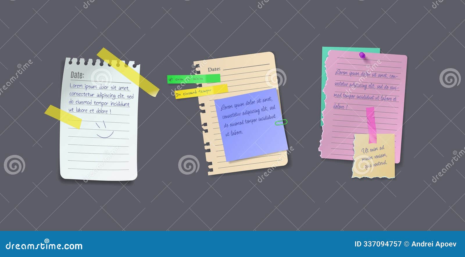 Torn Notepad Pages Realistic Vector Illustration Set Stock Illustration ...