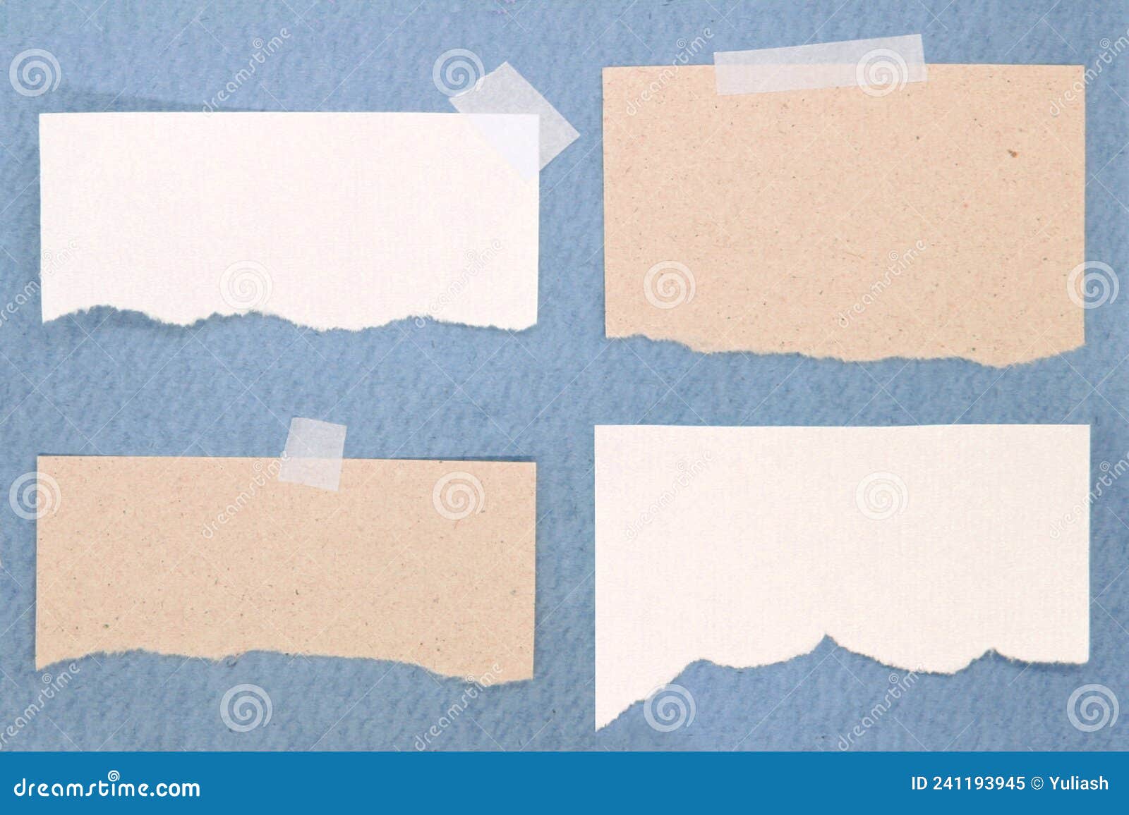 Torn Notes from Kraft Paper with Sticky Tape. Set of Four Paper Sheets ...