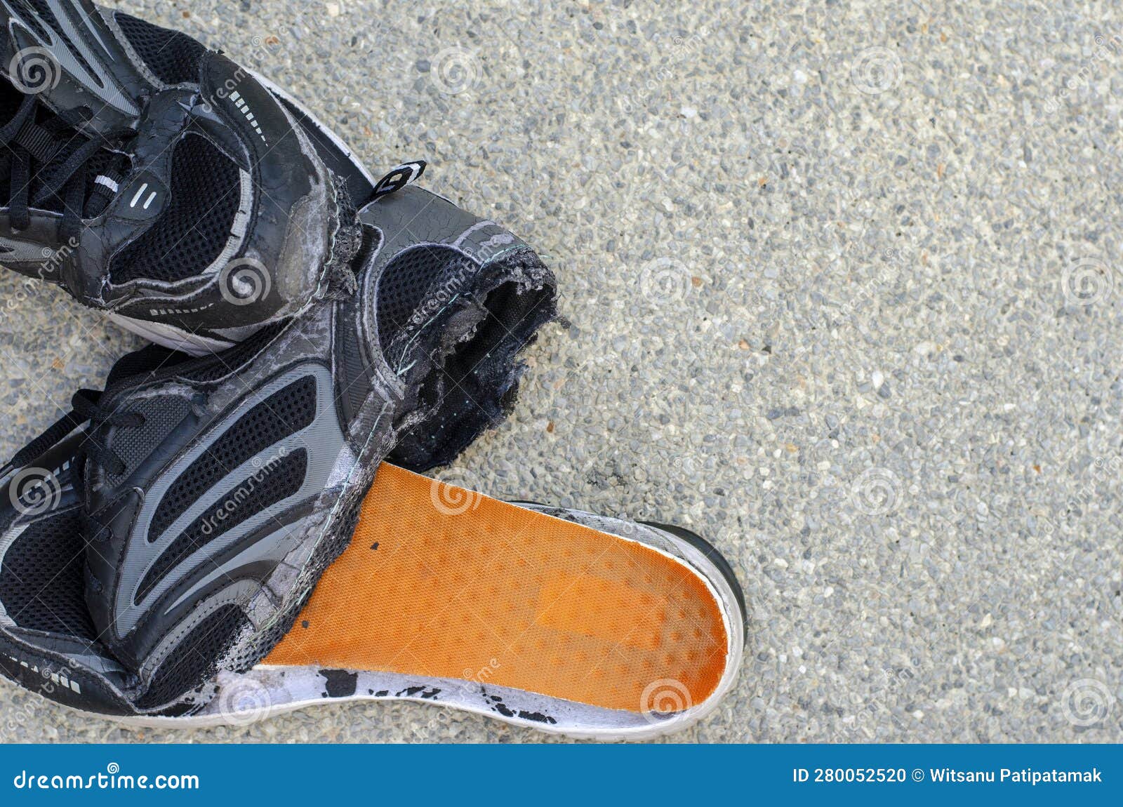 Torn Old Black Shoes on Background with Copy Space Stock Photo - Image ...