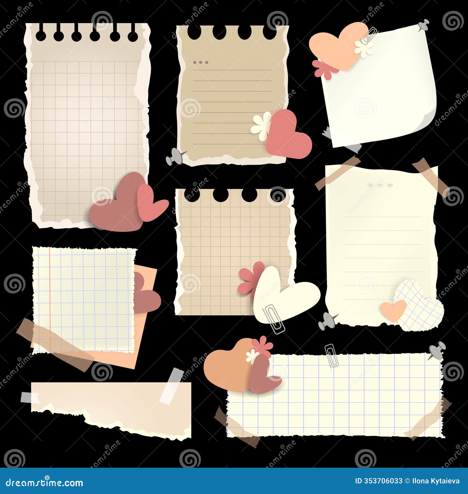 Torn Old Sheets Notebook Notes, Paper Cut Scrapbook Elements. Realistic ...