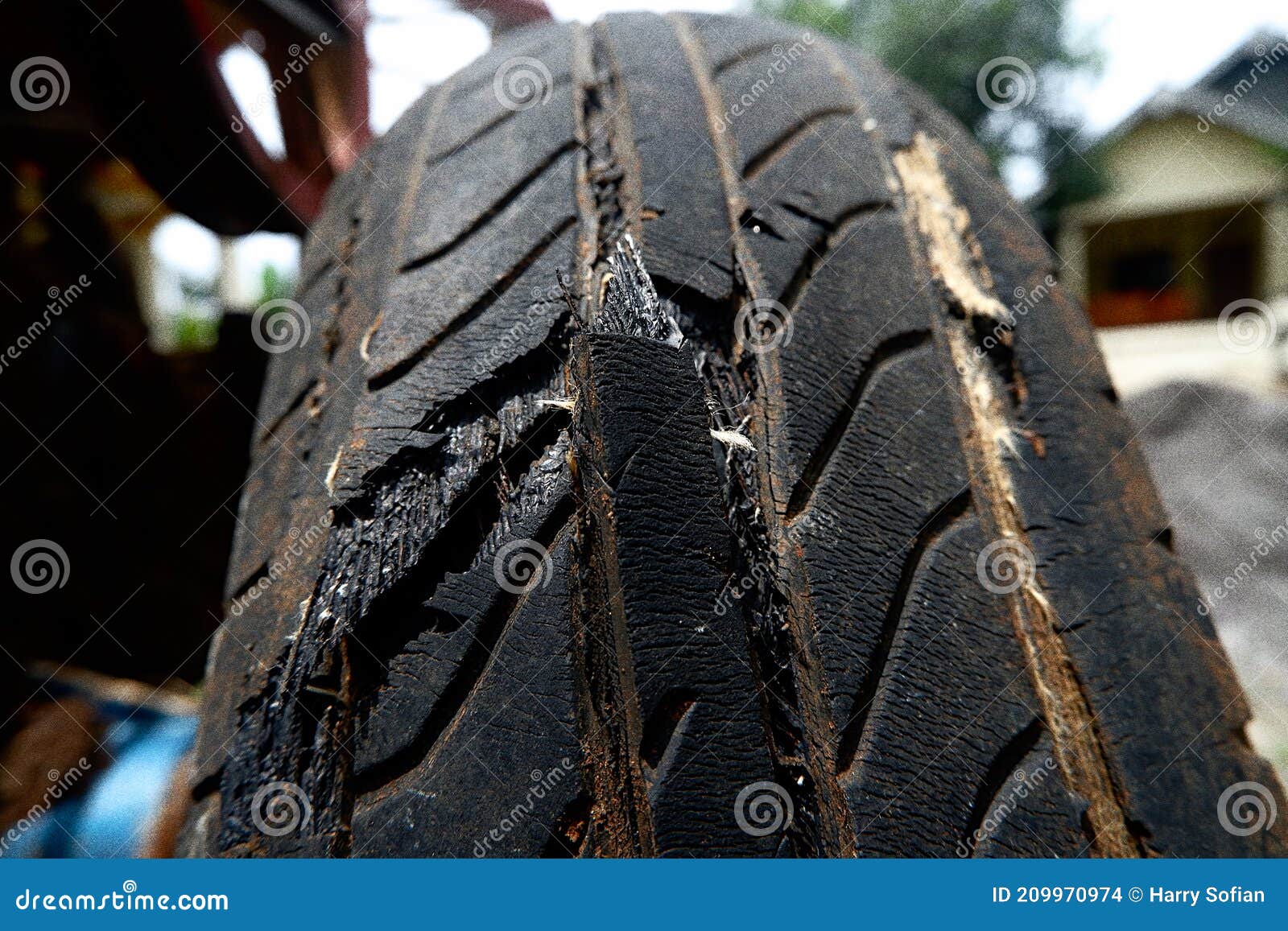 Torn old tire stock photo. Image of material, repair - 209970974