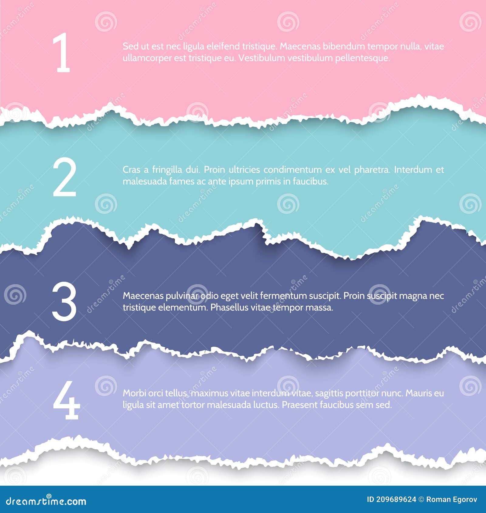 Torn Paper Banner. Pieces of Pages with Rip Edges. Four Steps Sequence ...