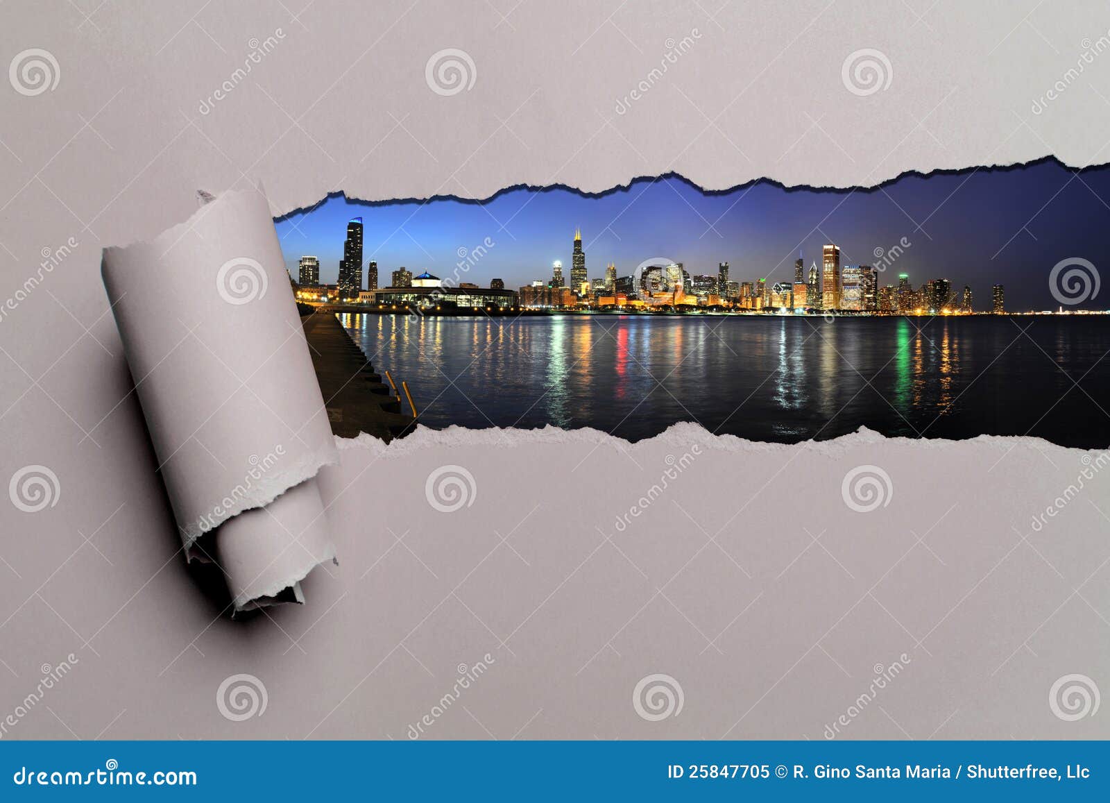 Torn Paper with Chicago Skyline Stock Image - Image of ripped, damage ...